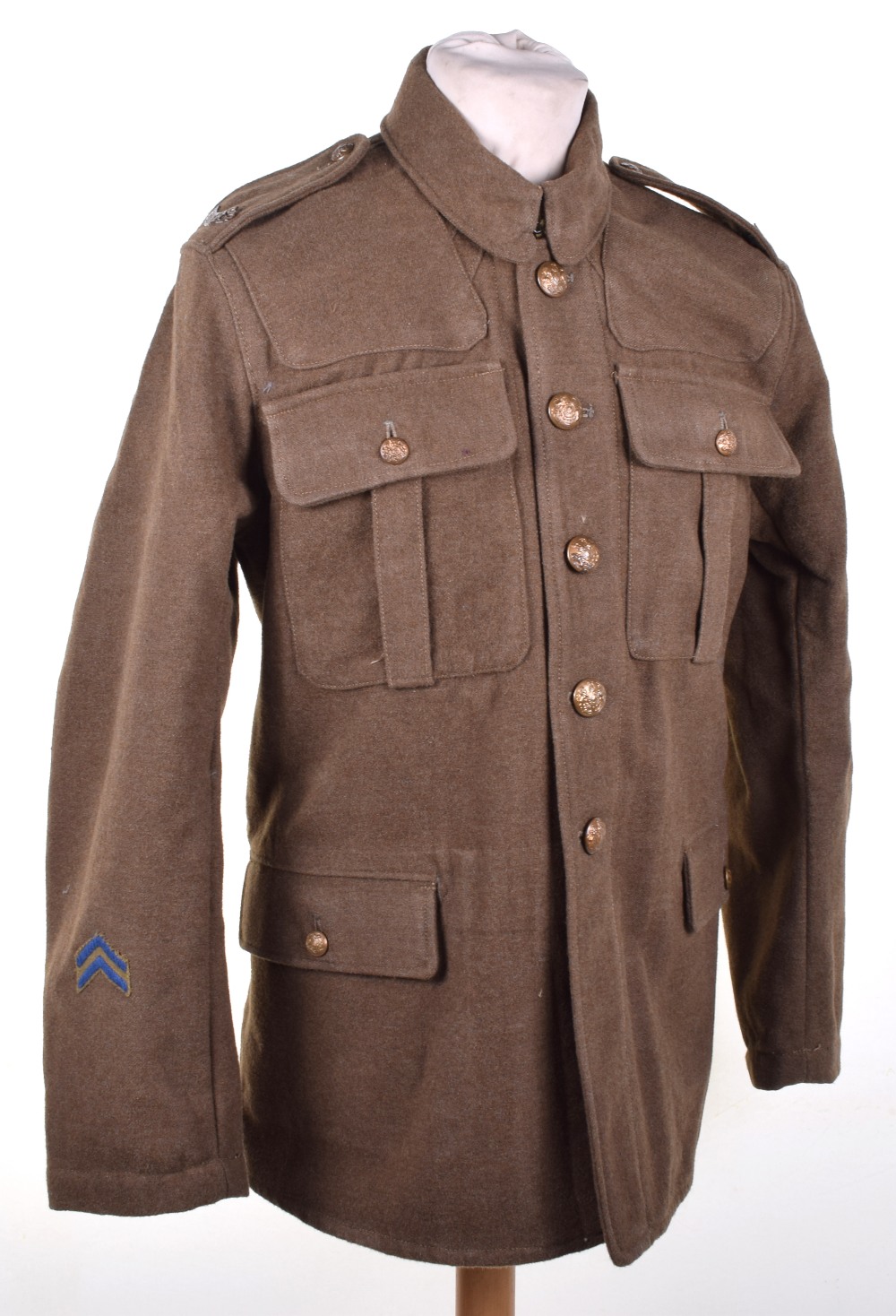 WW1 British 1902 Pattern Tunic, khaki four pocket example with brass ...
