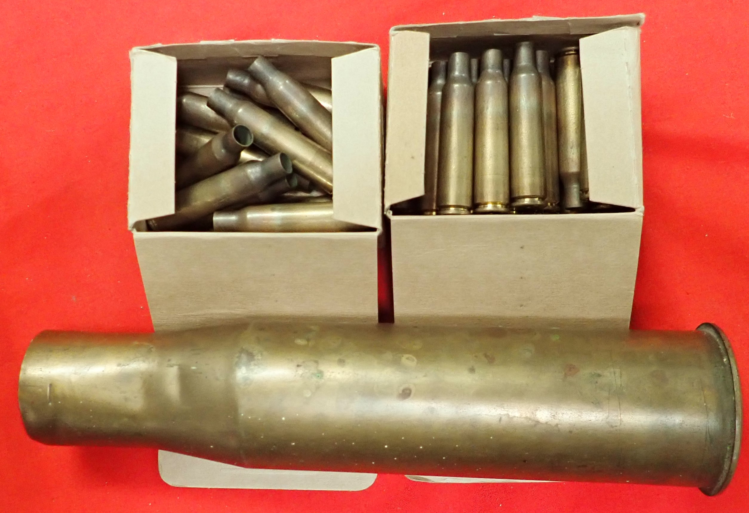 WW2 U.S. 37mm M16 shell casing and two boxes brass shell cases for ...