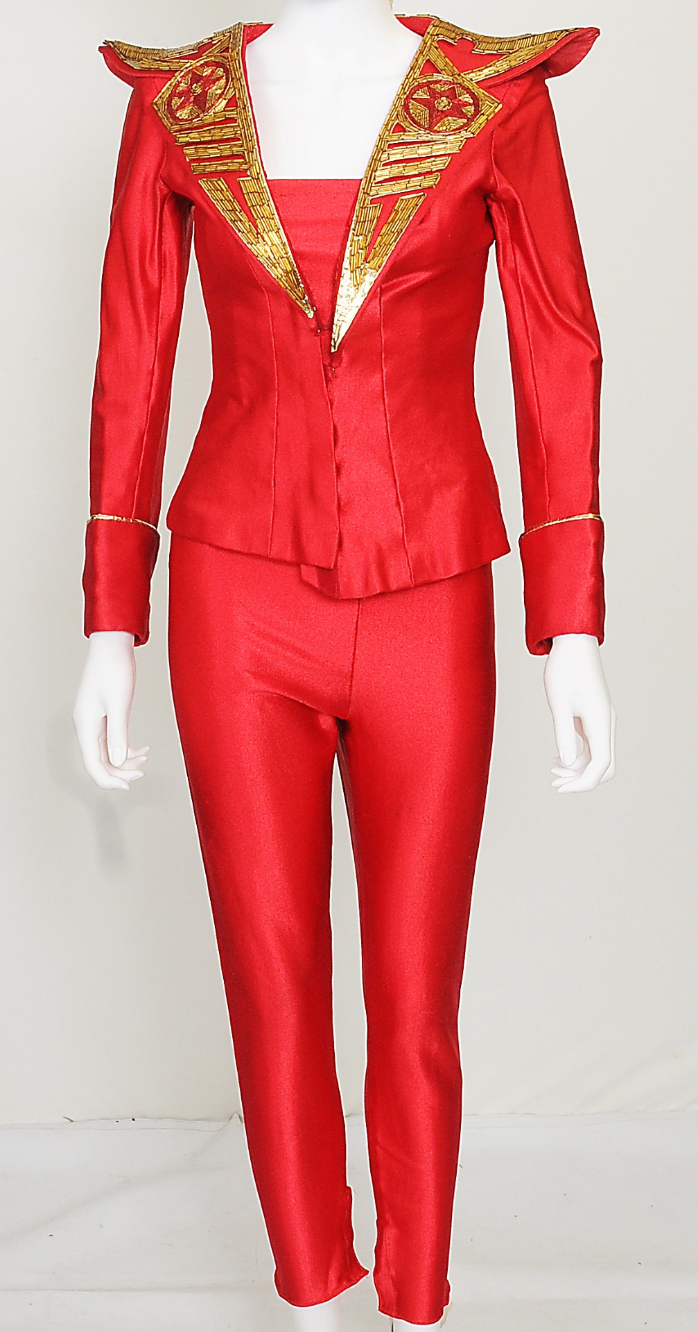 A red lycra costume worn by the character of Princess Aura (played by ...