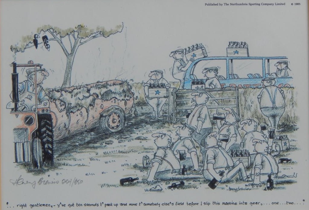 Henry Brewis (1932-2000). Five artist signed coloured printed cartoons ...