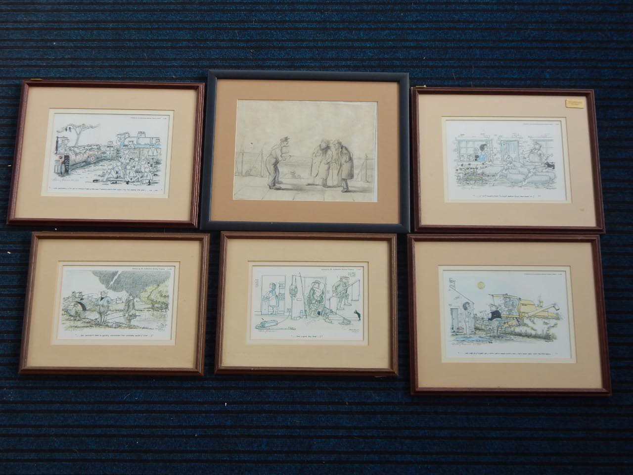Henry Brewis (1932-2000). Five artist signed coloured printed cartoons ...