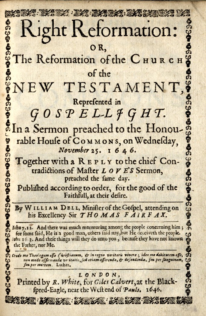 English Civil War Pamphlets: 1. Dell (Wm.) The Building and Glory of ...