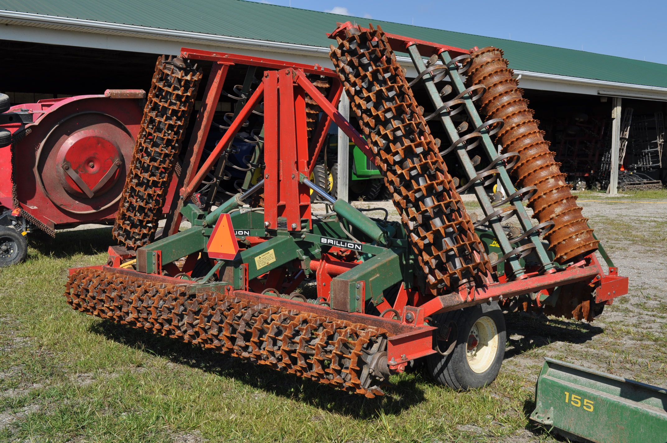 24’ Brillion cultimulcher, solid front wheels, s tines, rear crows foot ...