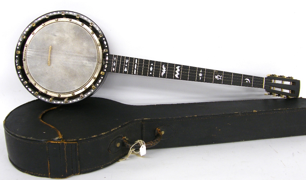 W. Temlett five string zither banjo, circa 1895, stamped W. Temlett ...