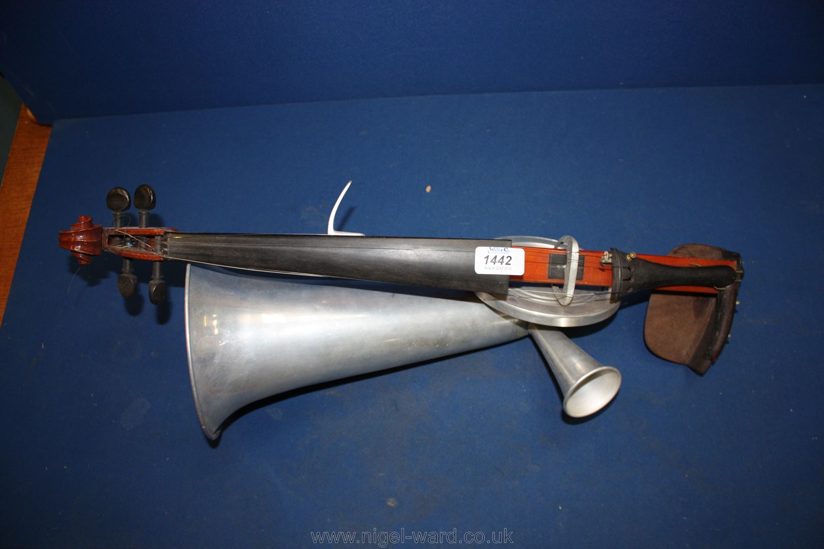 A Brown hard cased four string Stroh/Horn Violin having two horns ...