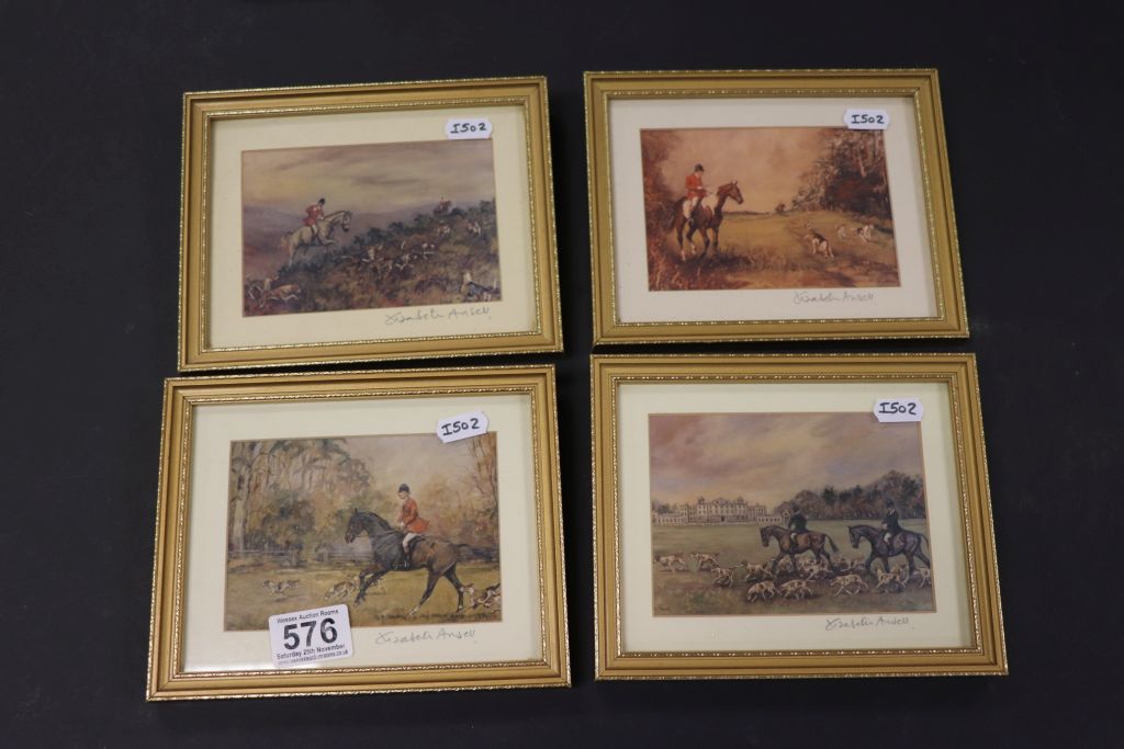 Four Small Framed and Glazed Elizabeth Ansell Hunting Prints, signed by ...