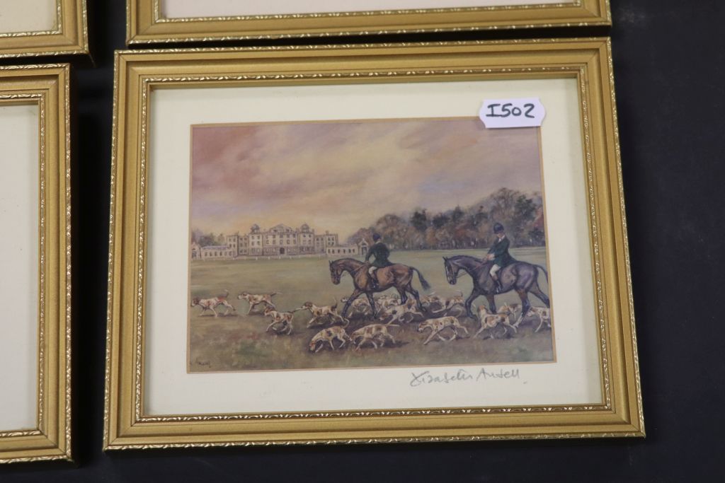 Four Small Framed and Glazed Elizabeth Ansell Hunting Prints, signed by ...