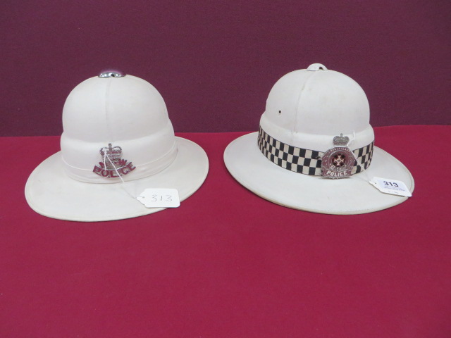 Two Australian Police Pith Helmets white blancoed pith helmets with ...
