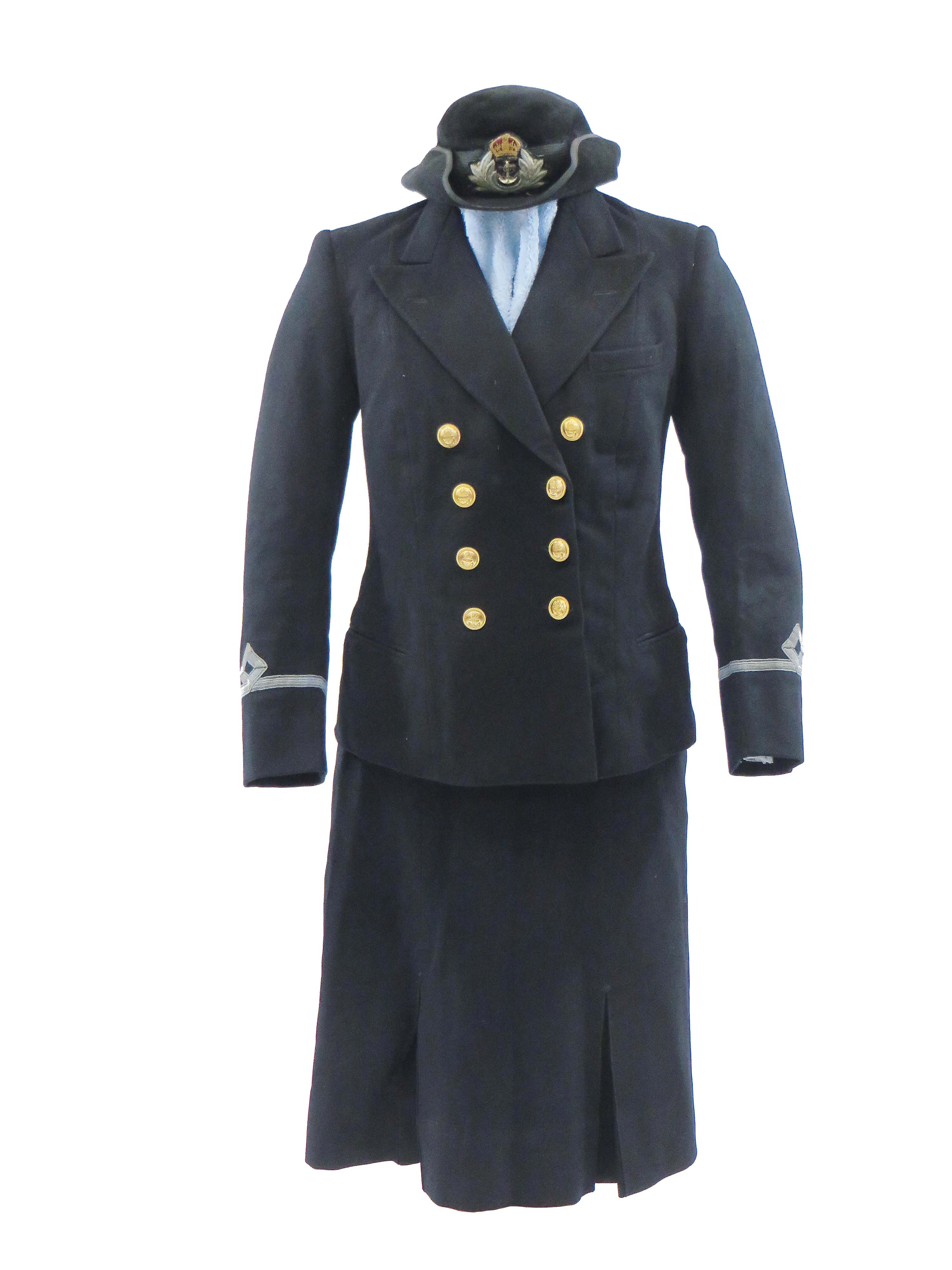 WW2 WRNS Officer’s Uniform consisting black felt tricorn hat. Black ...