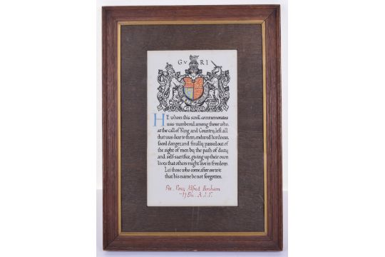 WW1 Memorial Scroll 17th Battalion Australian Imperial Forces, the ...