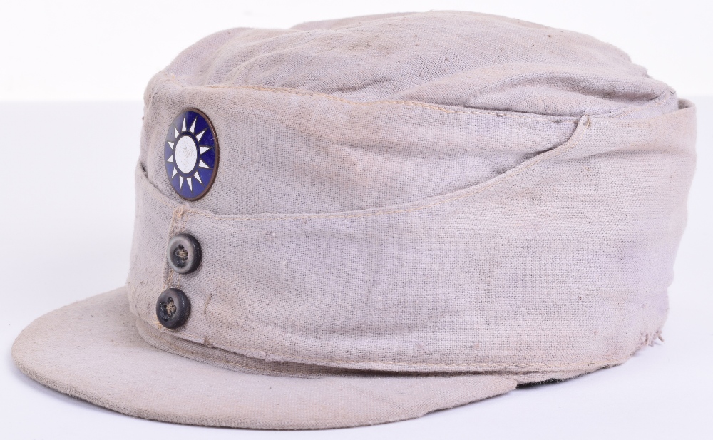 WW2 Chinese Nationalists Army Field Cap, of grey cloth with two button ...