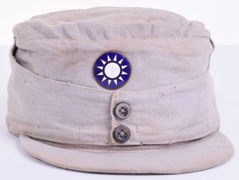 WW2 Chinese Nationalists Army Field Cap, of grey cloth with two button ...