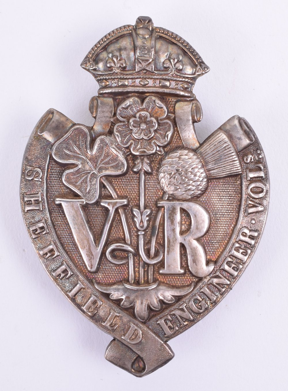 Rare Victorian Sheffield Engineer Volunteers Headdress Badge, white ...