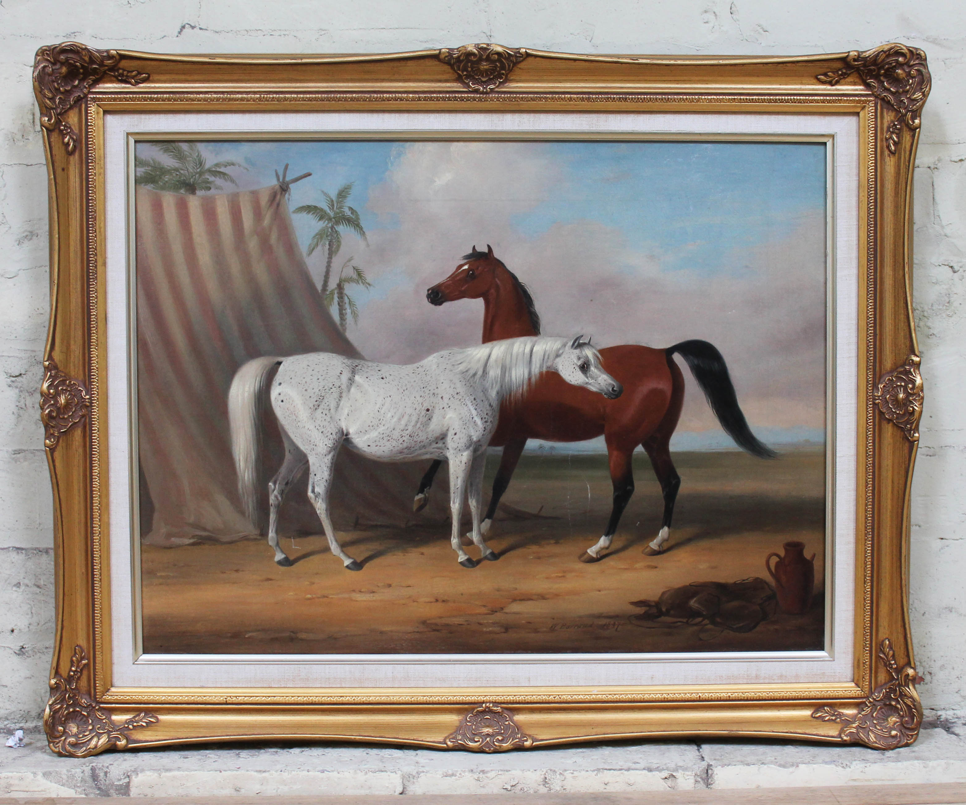 William Barraud (1810-1850), two horses within a desert landscape, oil ...