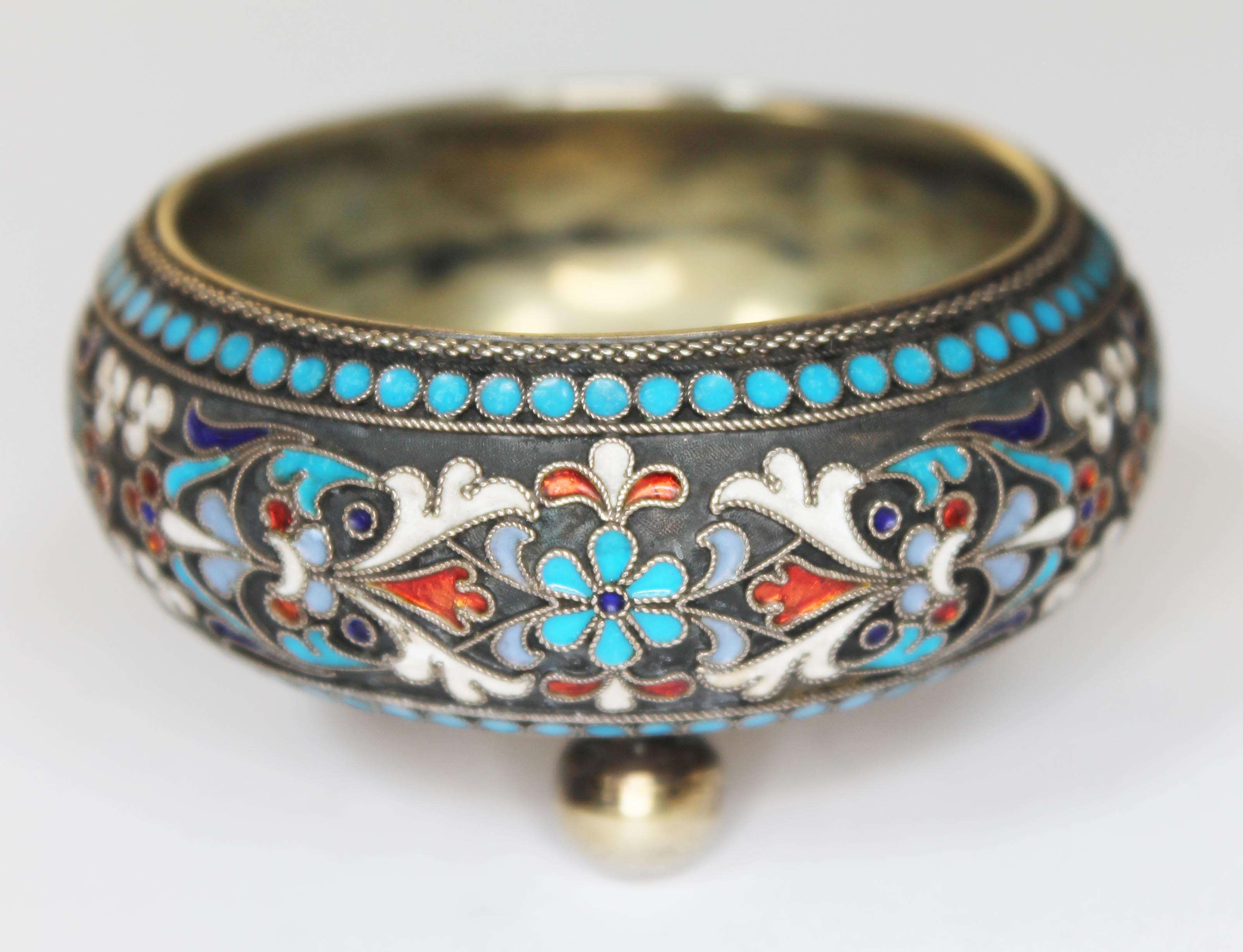 A late 19th Century Russian silver enamel salt, Ivan Saltykov, Moscow ...