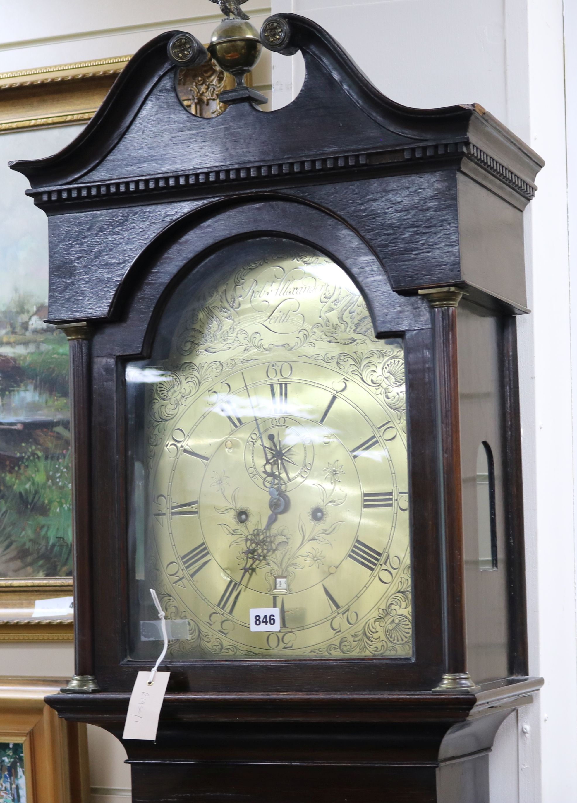 A George III oak longcase clock, Robt Alexander, Leith, H.225cm