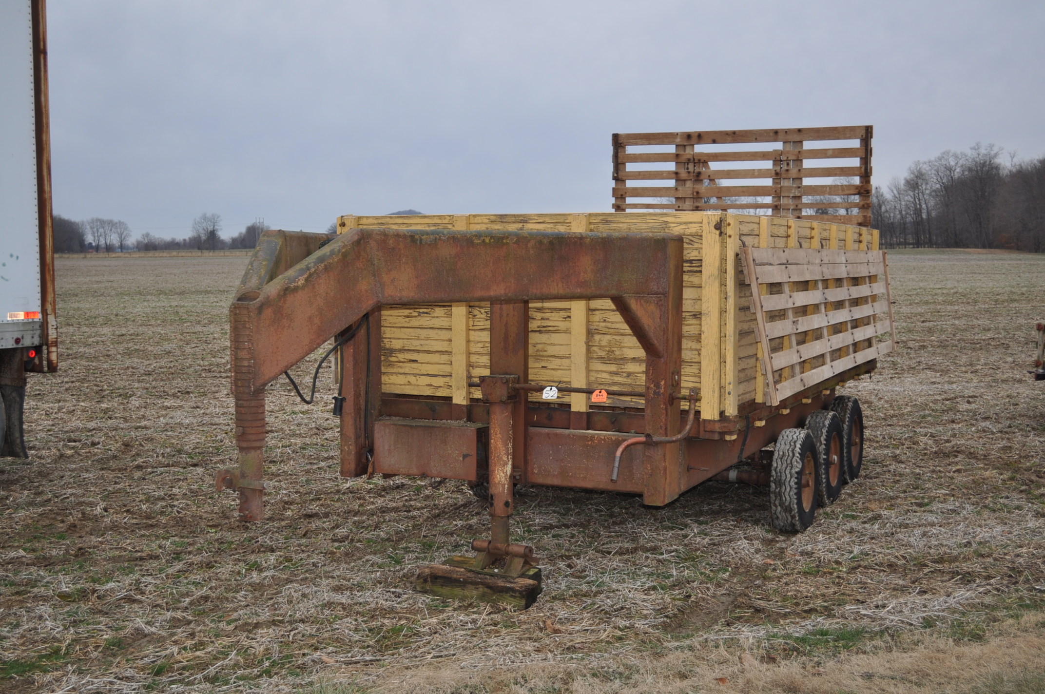 Homemade gooseneck grain trailer, tri-axle, hoist, livestock racks, 8 ...