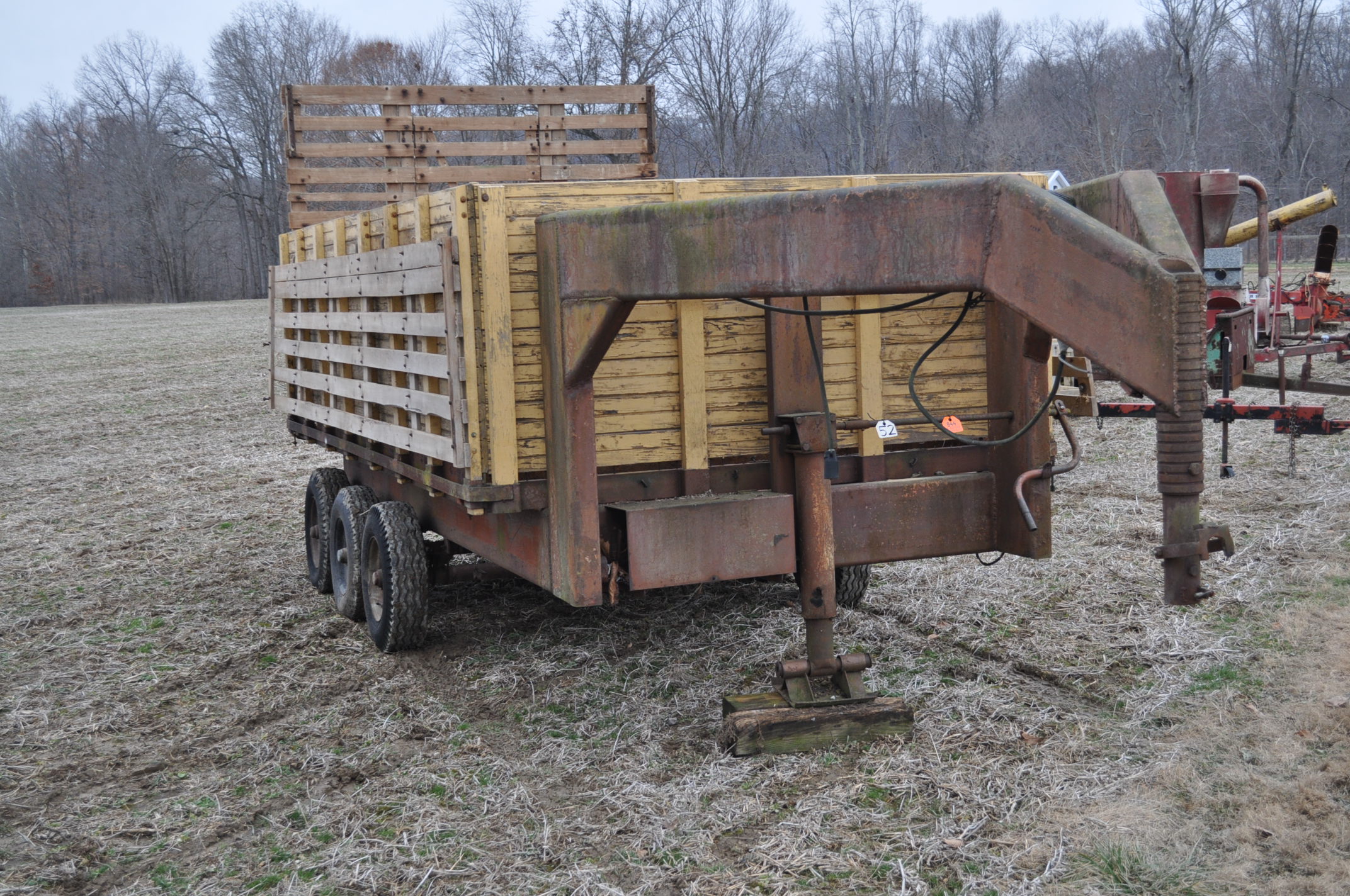Homemade gooseneck grain trailer, tri-axle, hoist, livestock racks, 8 ...