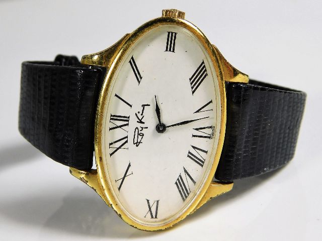 A vintage Roy King gold plated silver hallmarked oval shaped wristwatch ...