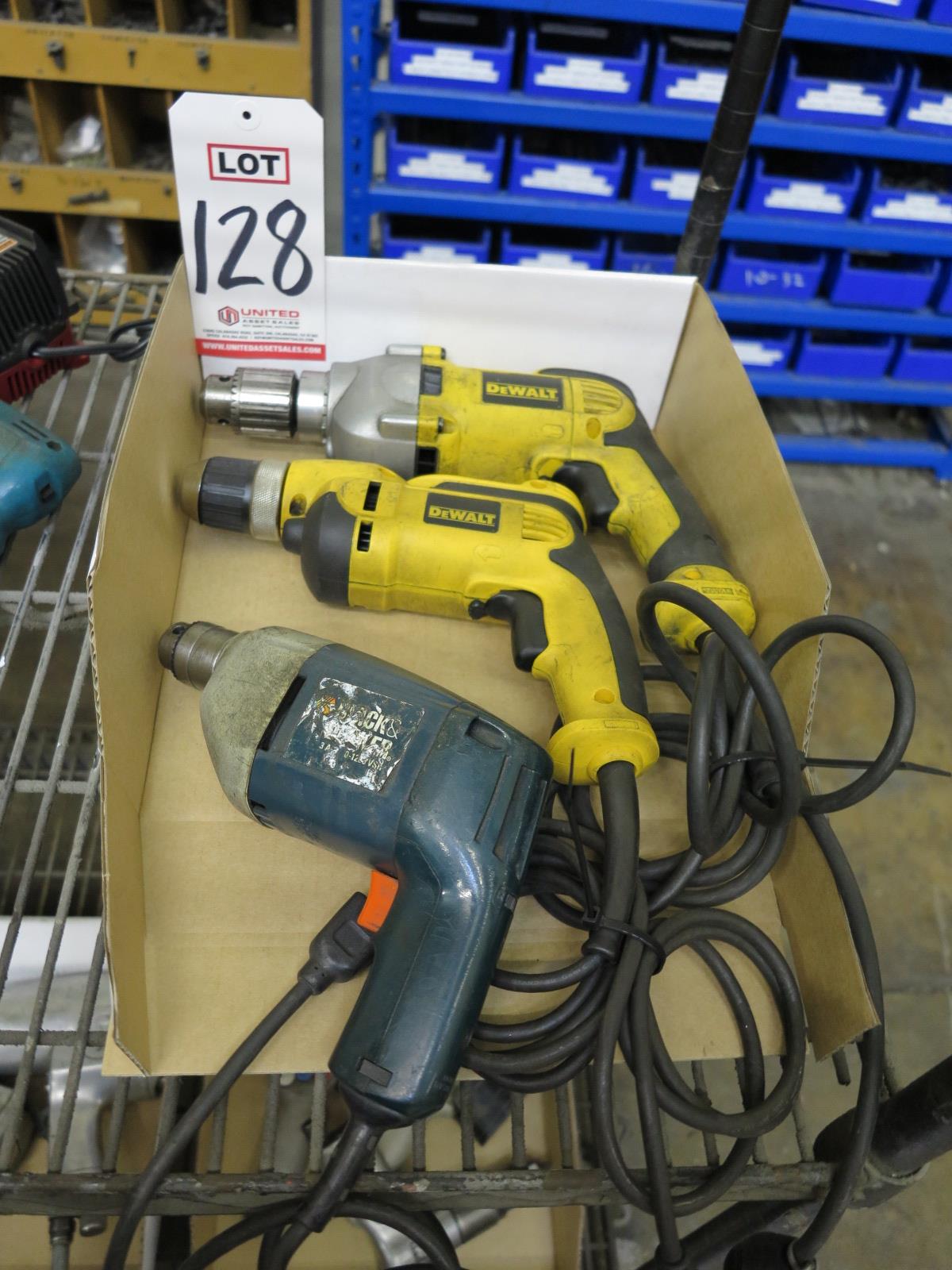 LOT - (2) DEWALT CORDED 1/2 " DRILL MOTORS AND (1) BLACK & DECKER DRILL ...