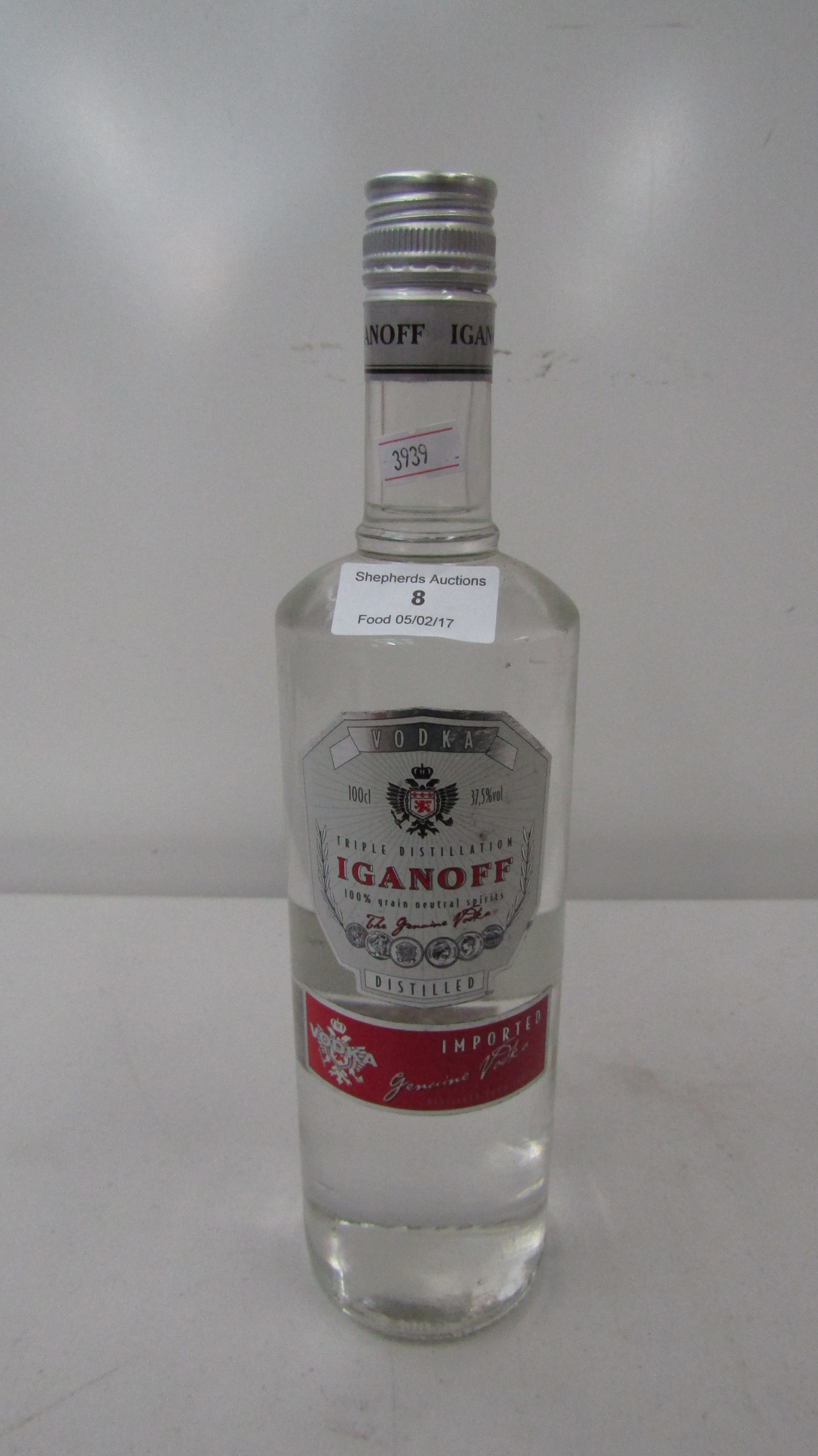 100cl Bottle of Iganoff Triple Distilled Vodka, 37.5% Vol. Unopened.