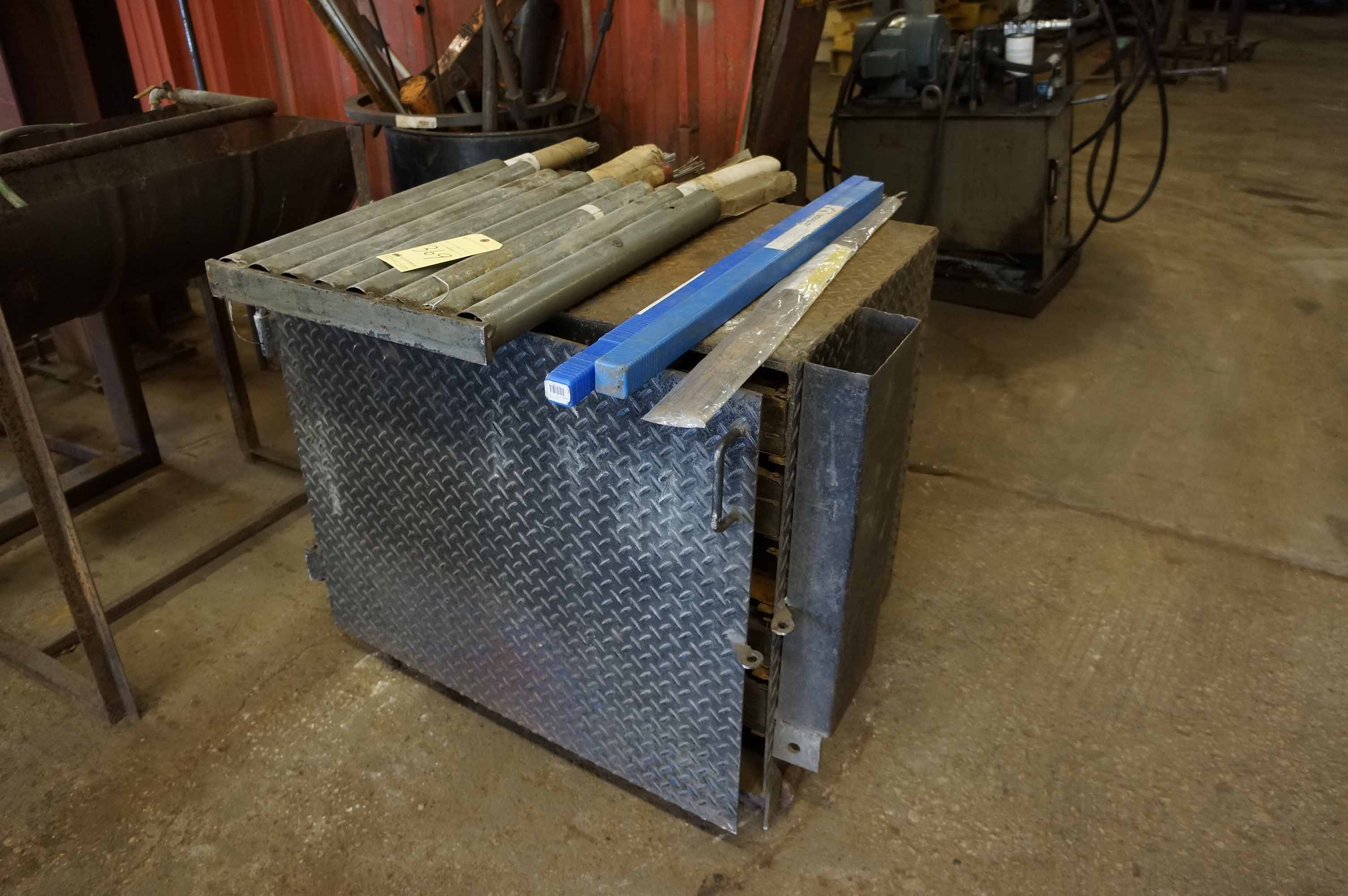 { Group of lots: 368, 369 } METAL STORAGE CABINET, w/welding rod