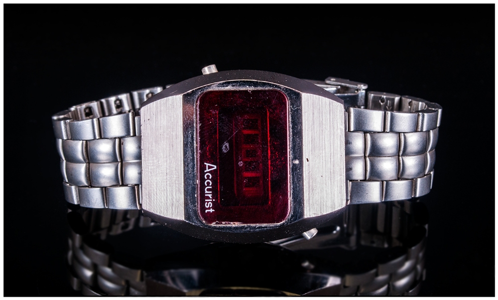 Vintage 1970's LED Accurist Stainless Steel Gents Wristwatch.