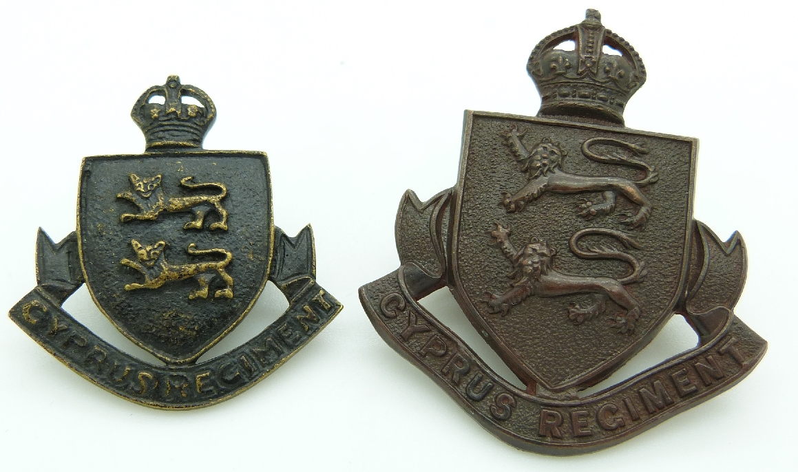 British Army Cyprus Regiment officer's bronze cap and collar badges