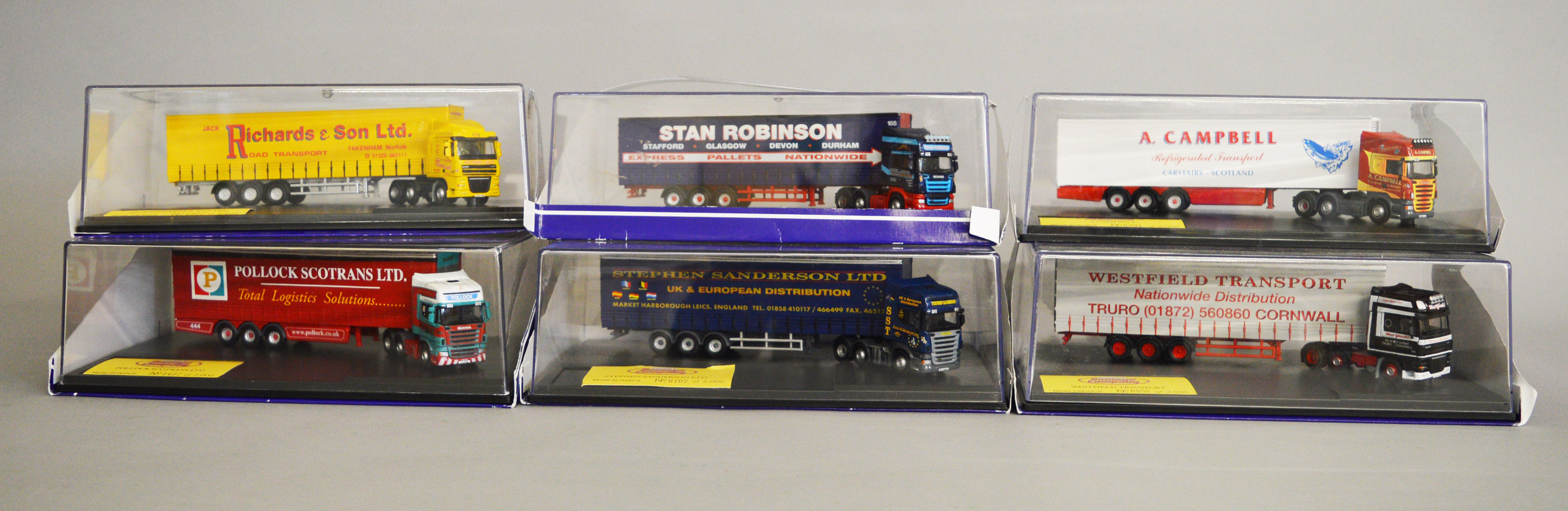 Five boxed Oxford Haulage Company diecast model trucks in 1:76 scale ...