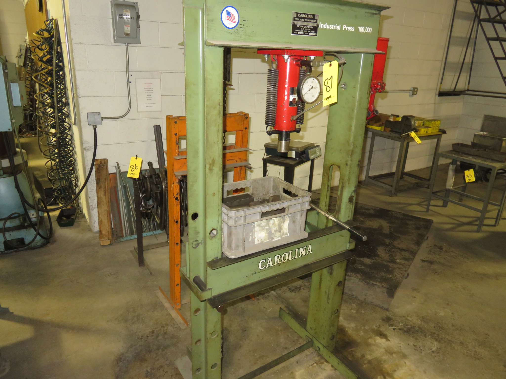 Carolina 50 Ton Manual Hydraulic H-Frame Shop Press Model CBP 1200, S/N ...