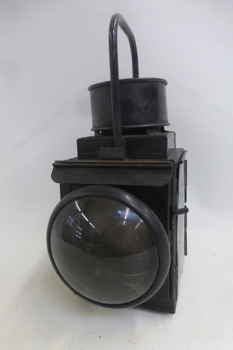 A black British Rail Western Region rear steam locomotive lamp.
