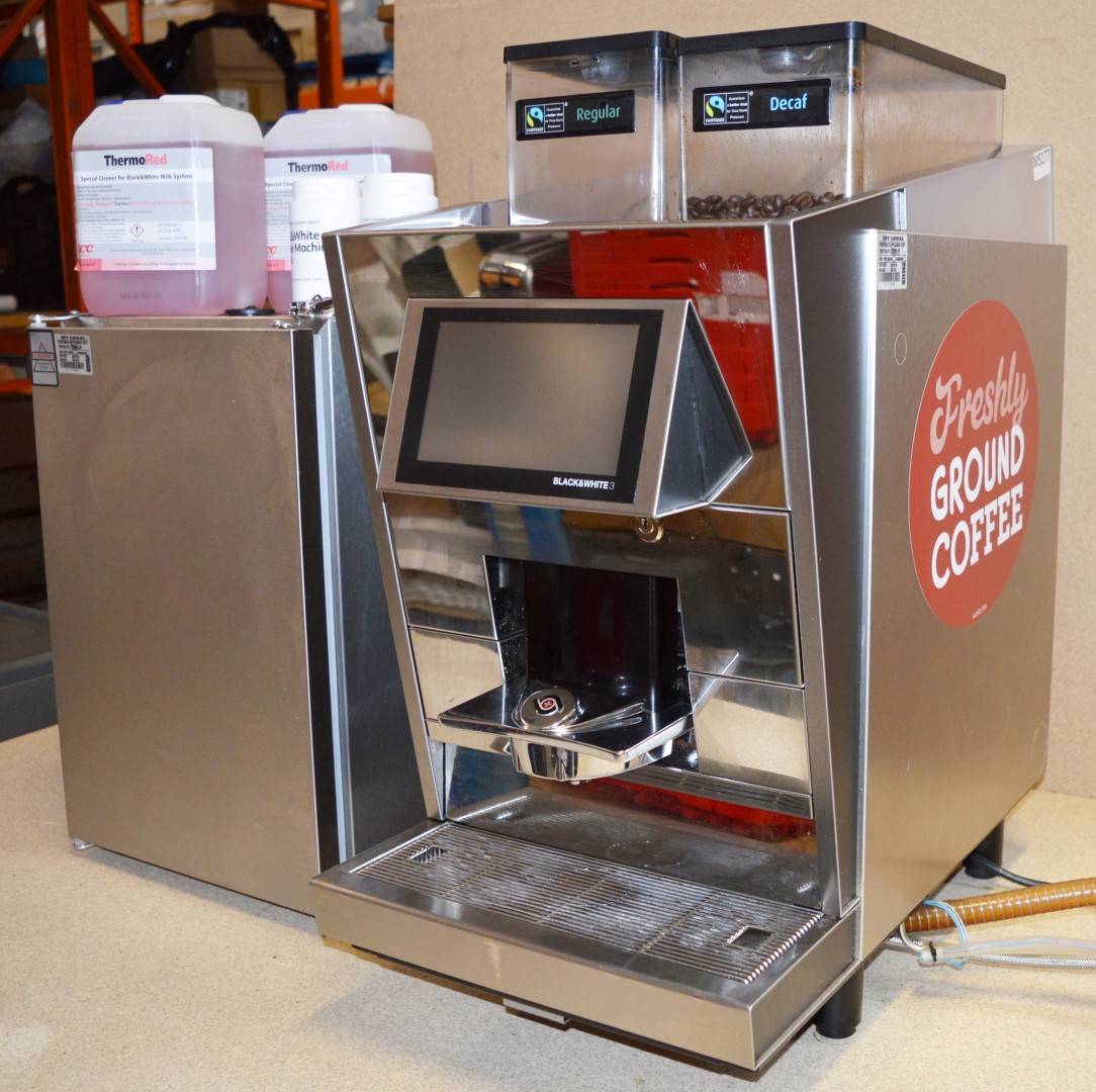 1 x Thermoplan Black & White 3 Bean to Cup Coffee Machine & Milk Fridge ...