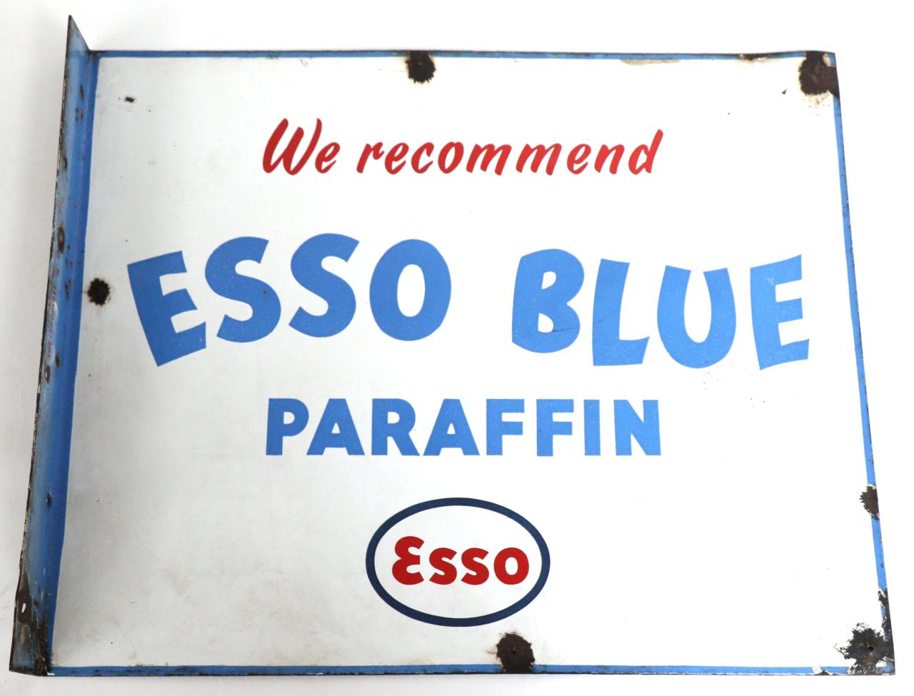 An Esso Double-Sided Enamel Advertising Sign: We Recommend Esso Blue ...