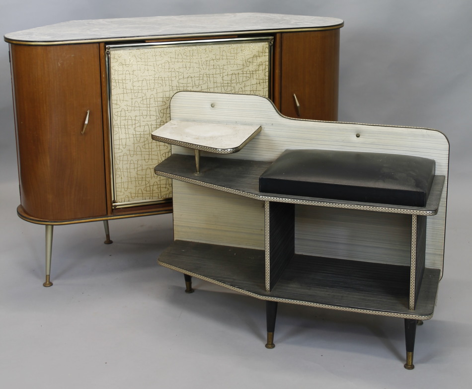 A retro style 1960's telephone table, with melamine and fabric ...