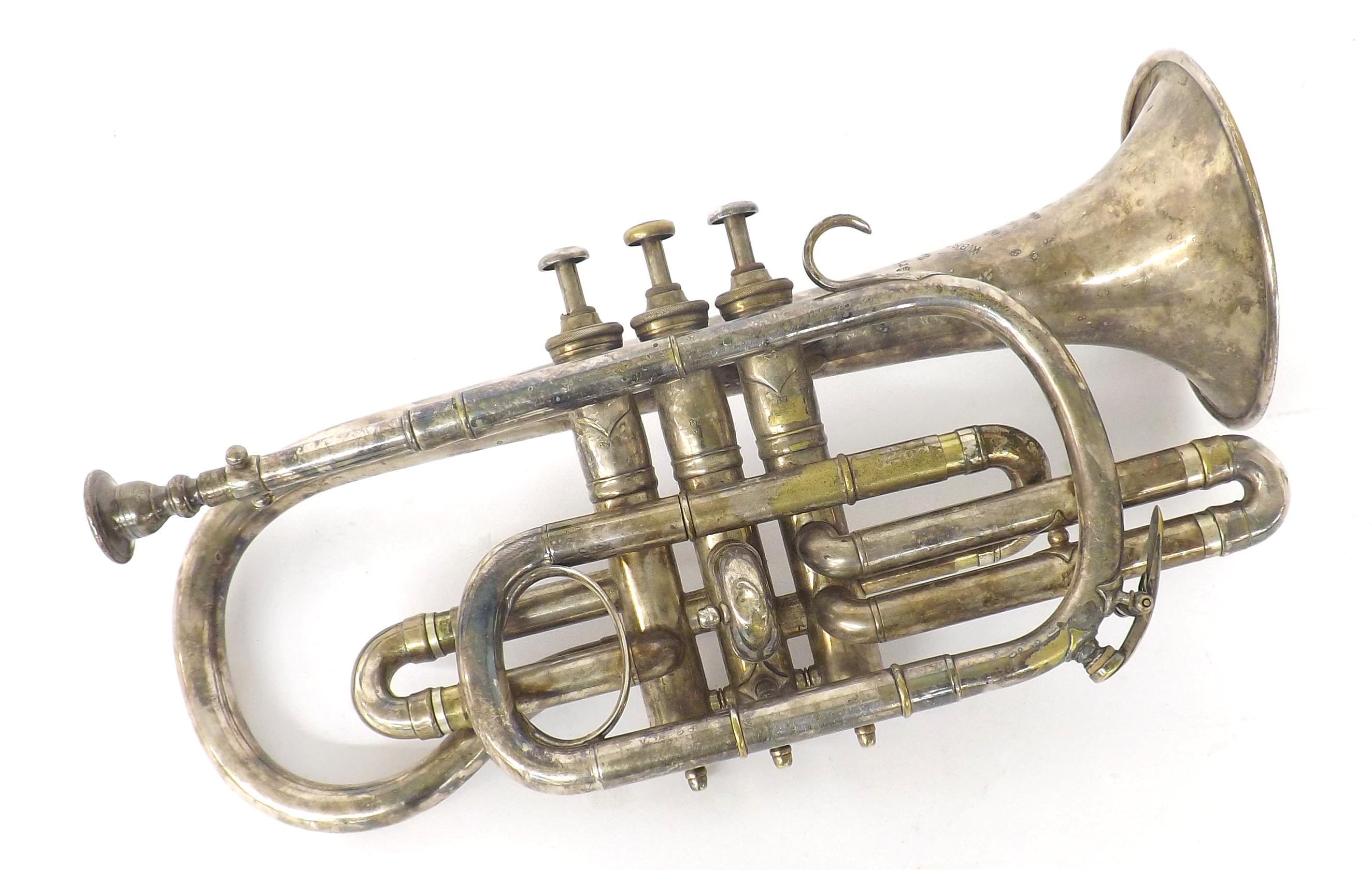 Silver plated cornet by and stamped The Brilliantone, Class A, W.Brown ...