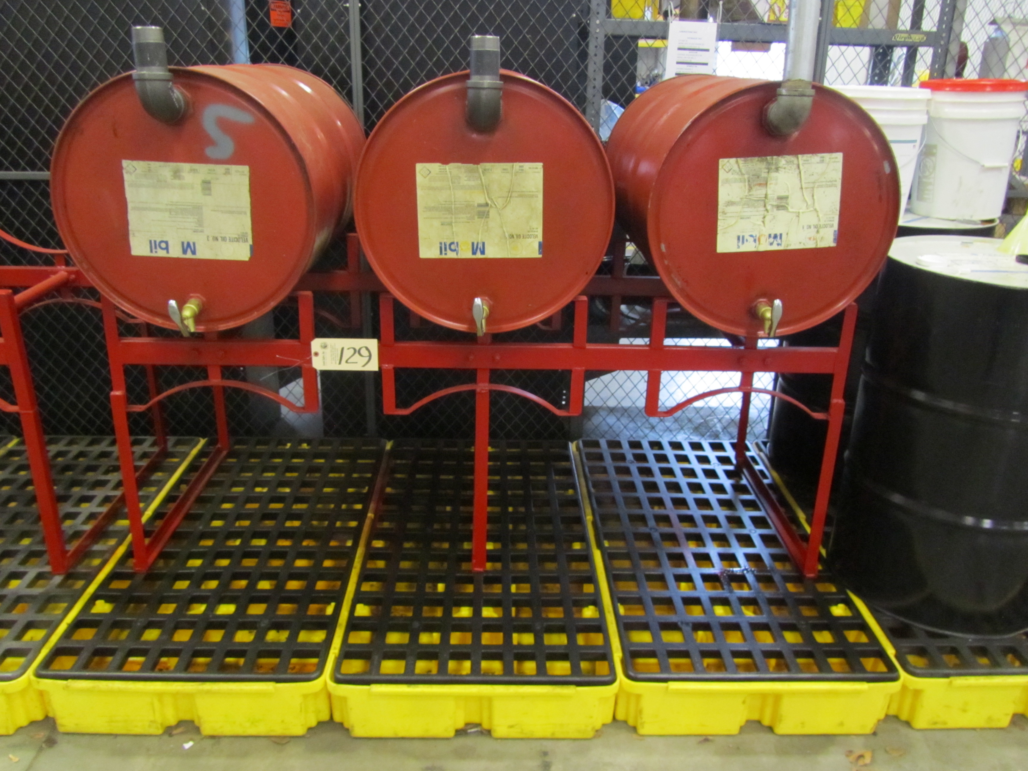 { Group of lots: 129, 130 } Oil Rack & (3) Spill Containment Totes