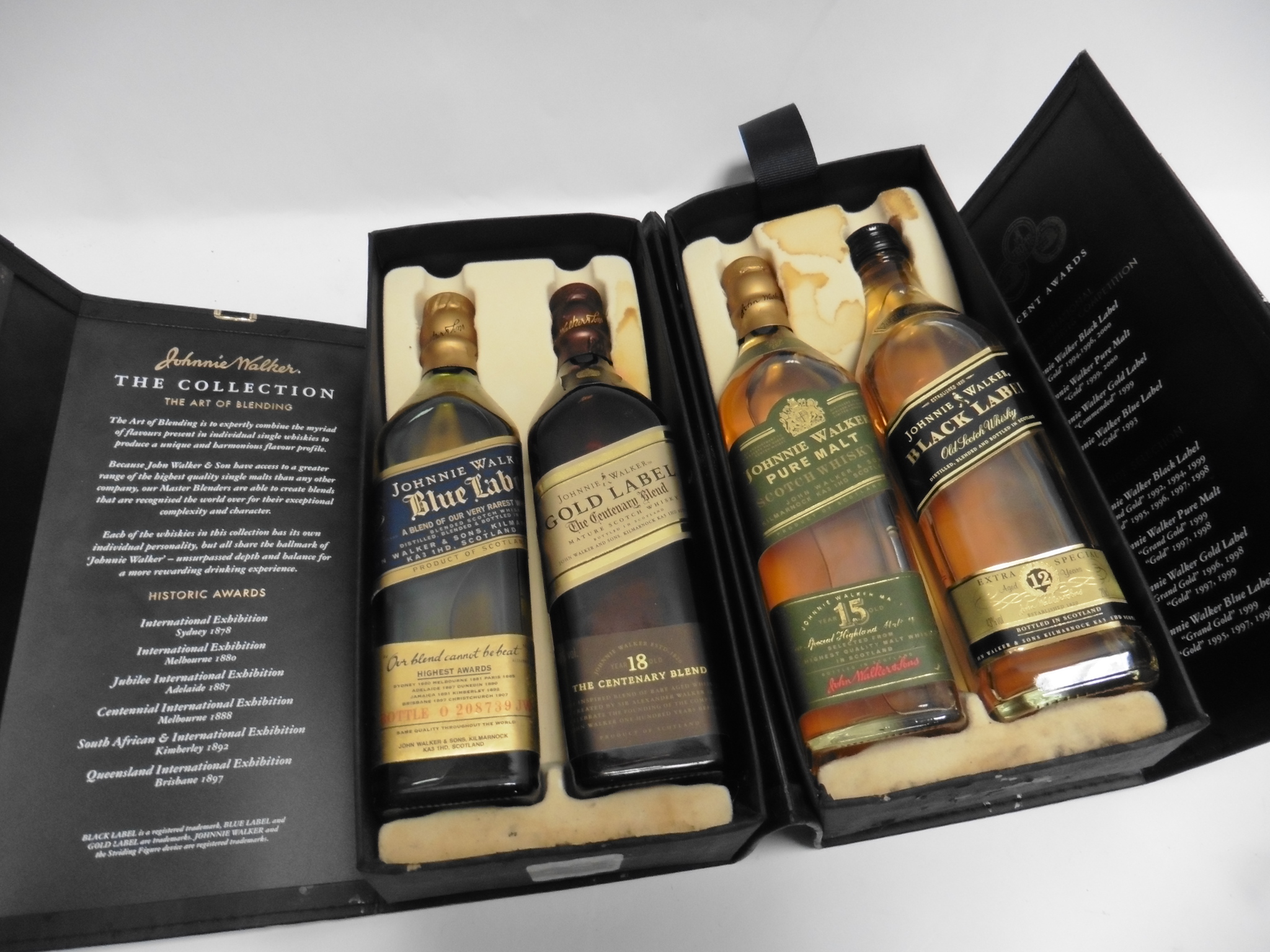 A Johnnie Walker Collection in box comprising 4 20cl bottles, 1x Blue ...