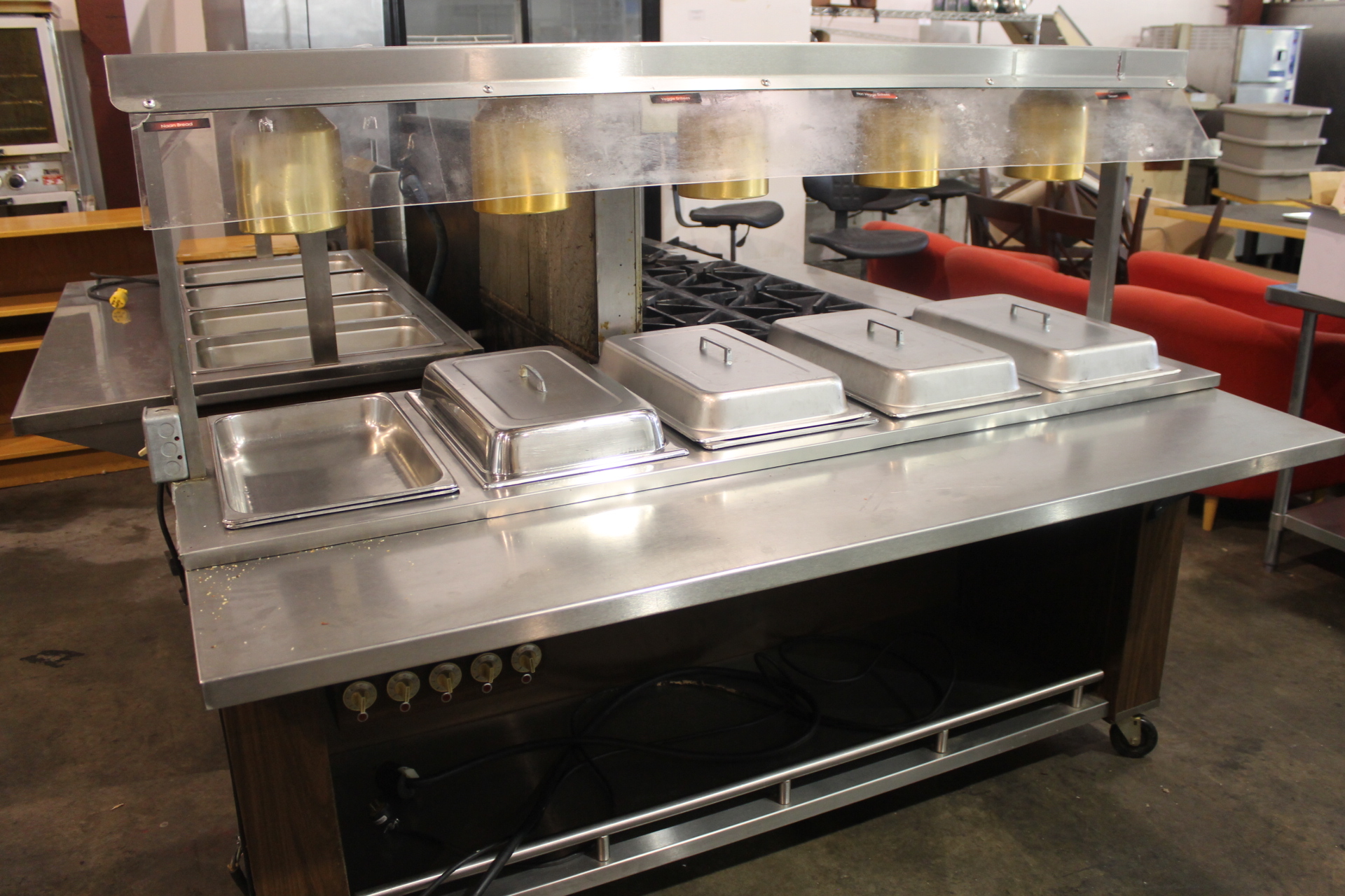 5 Well Hot Buffet Table with Heat Lamps & Sneeze Guard