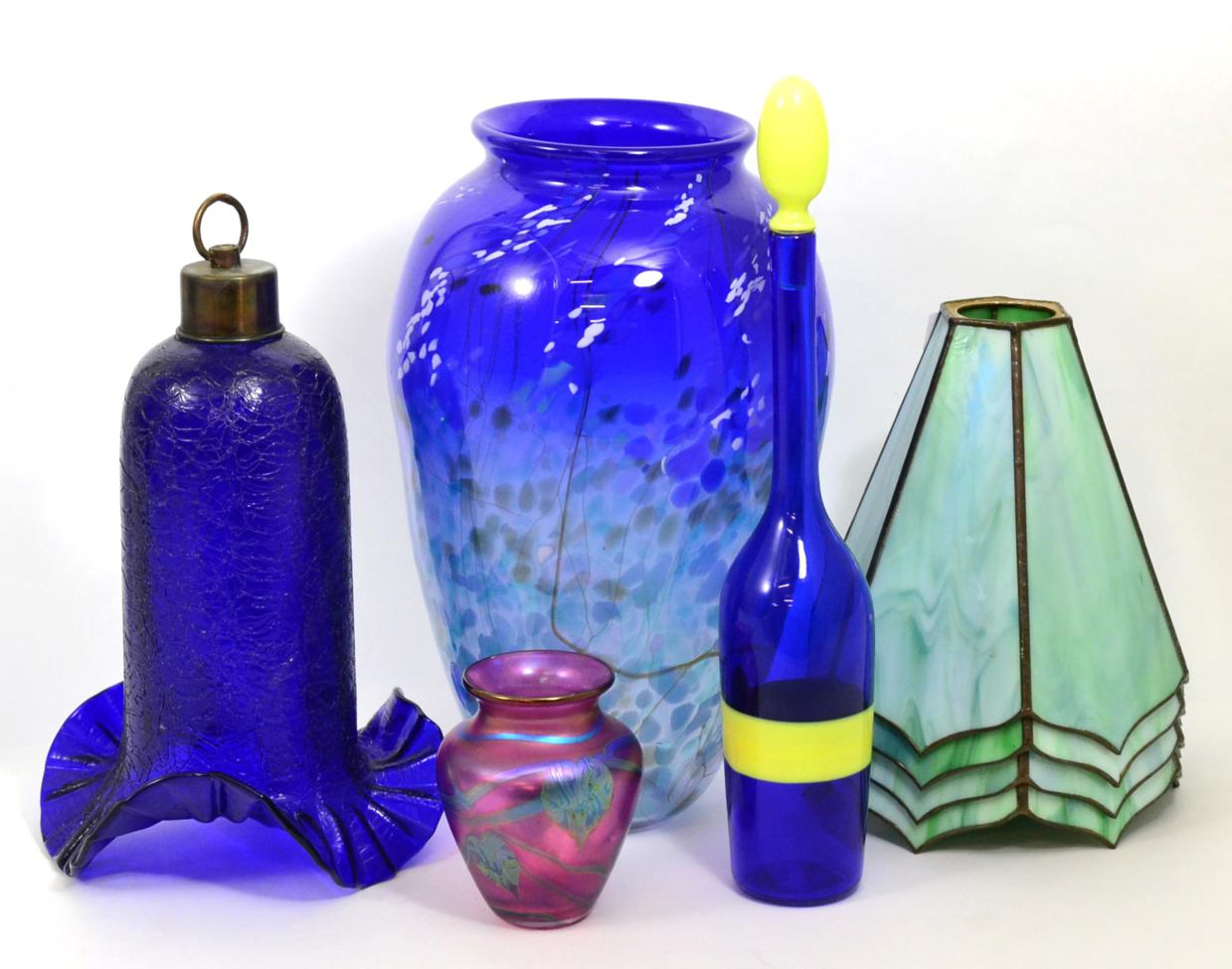 A Venini decanter, blown blue and yellow glass, signed VENINI MURANO ...