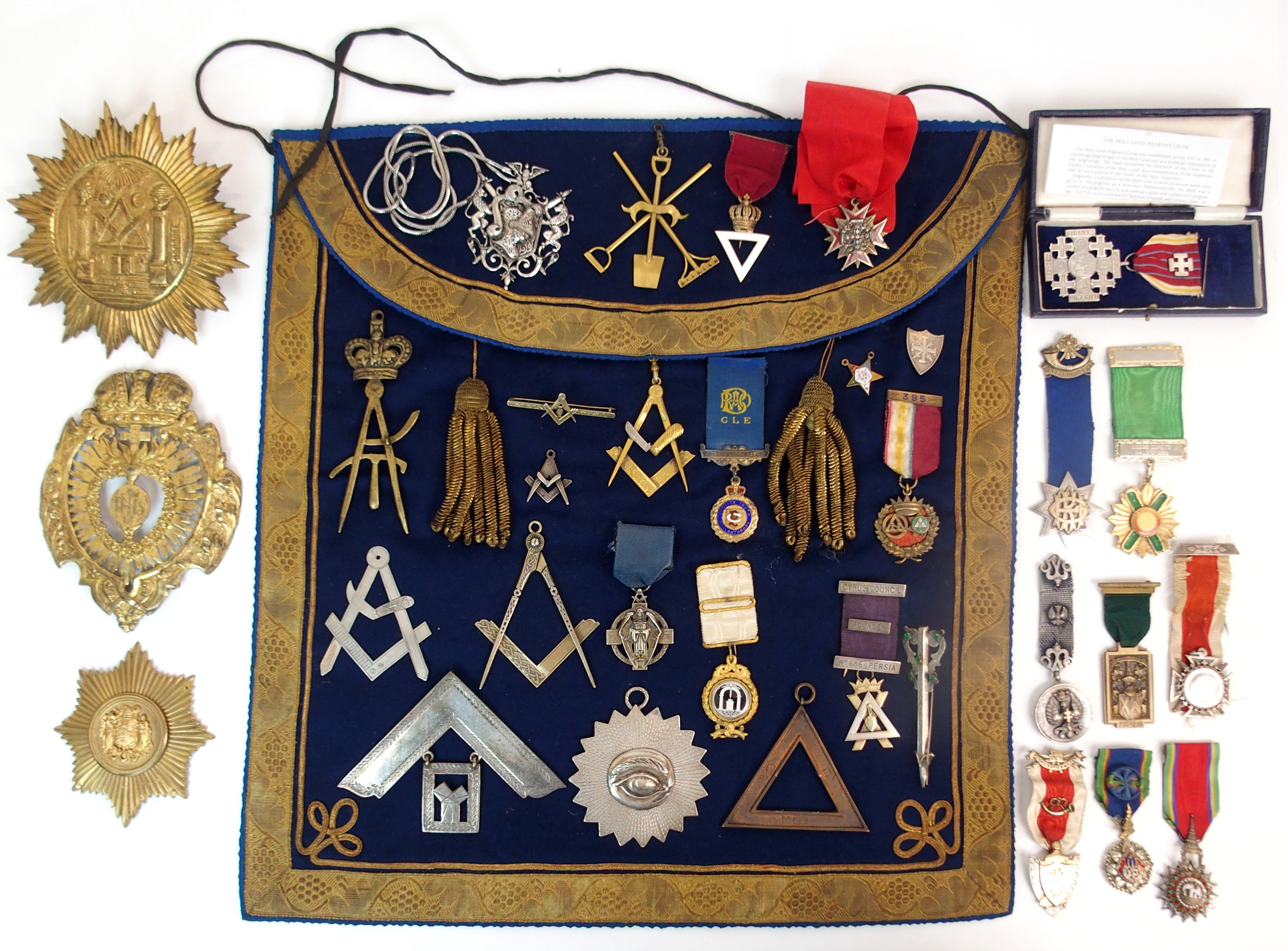 A QUANTITY OF MASONIC MEDALS AND BADGES including the All-Seeing Eye ...