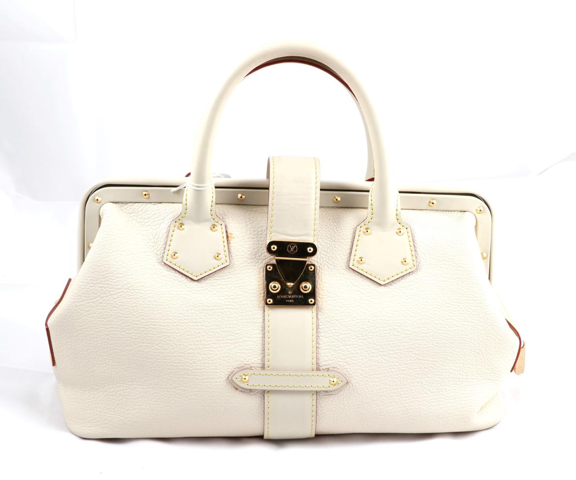 Louis Vuitton Cream Leather Handbag, with stiff leather handles and ...