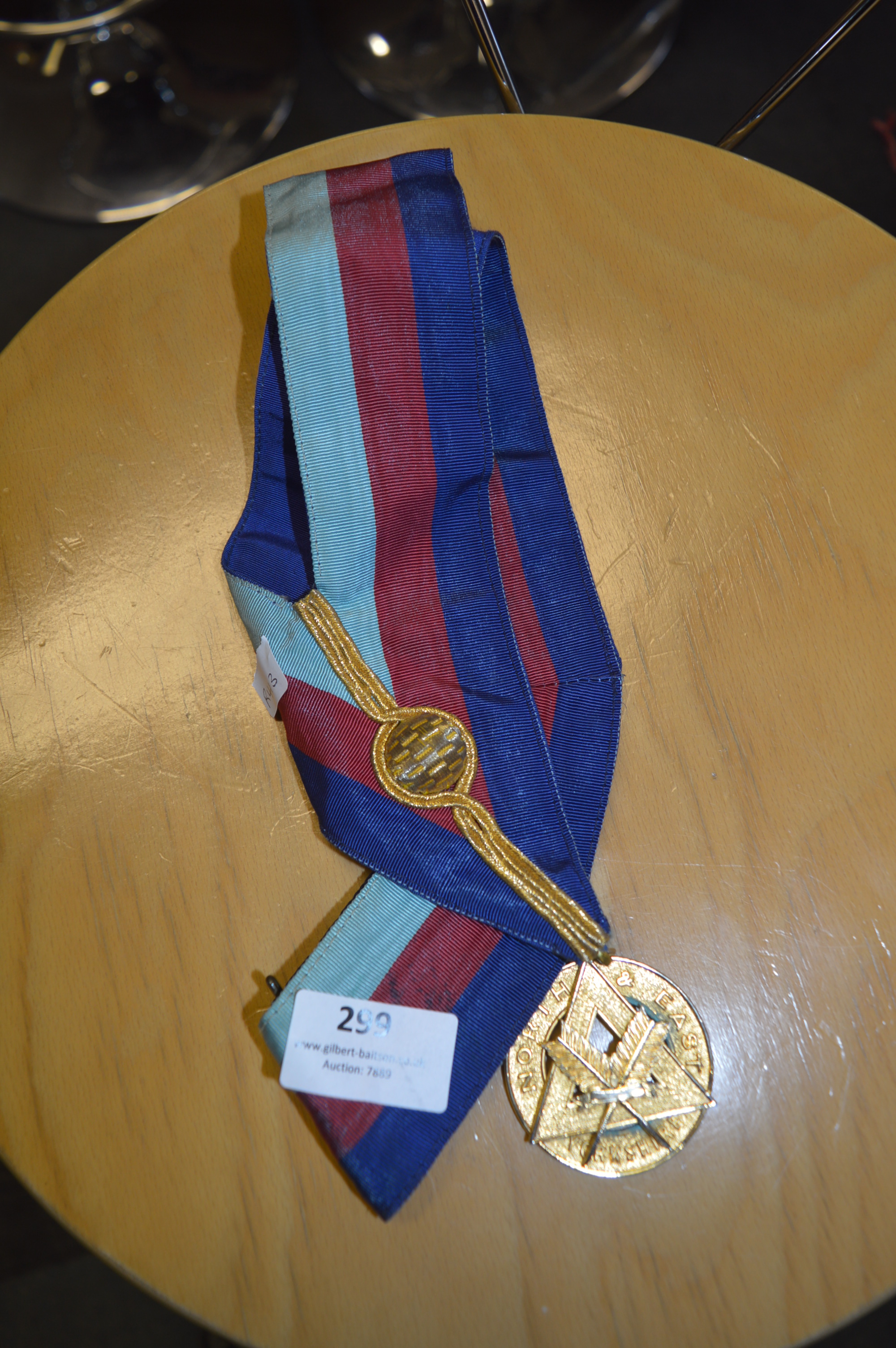 Masonic Sash with Gilt Metal Medallion North & East Yorkshire