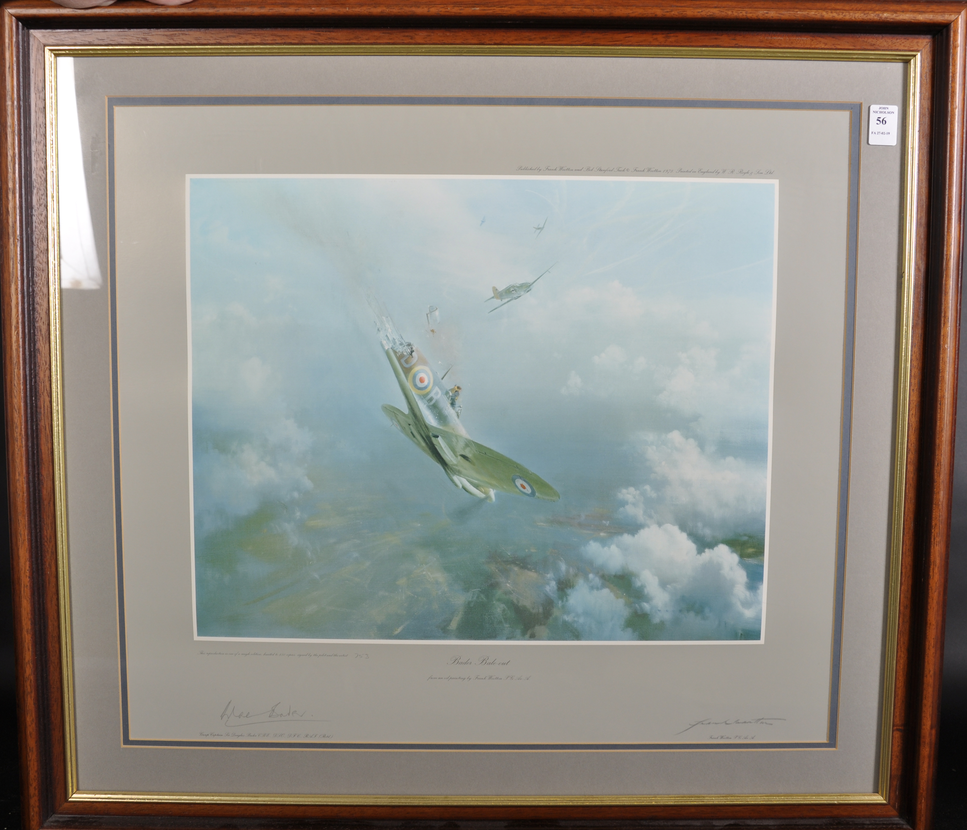 After Frank Wootton (1911-1998) British. "Bader Bail Out", Lithograph ...