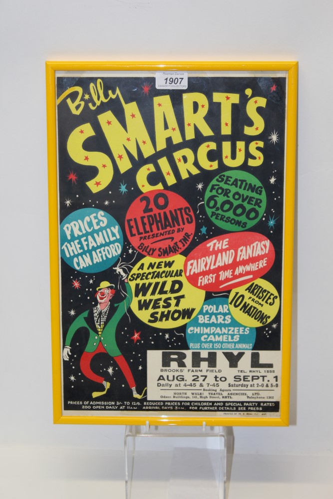 Vintage Billy Smart's Circus poster for Rhyl - depicting a Clown with ...