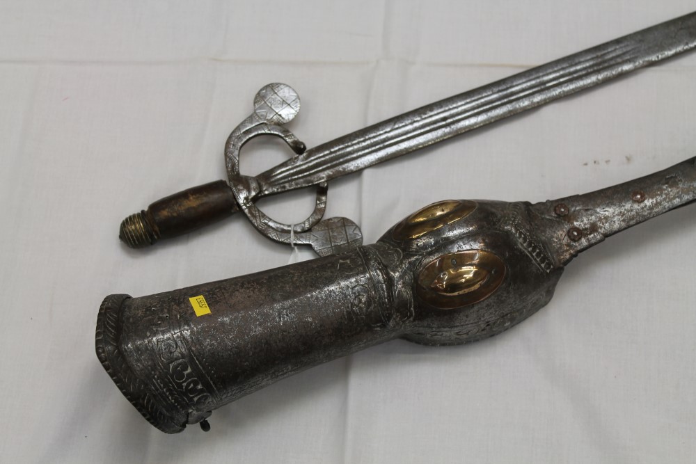 Indian Pata (gauntlet sword) with engraved and brass decoration ...