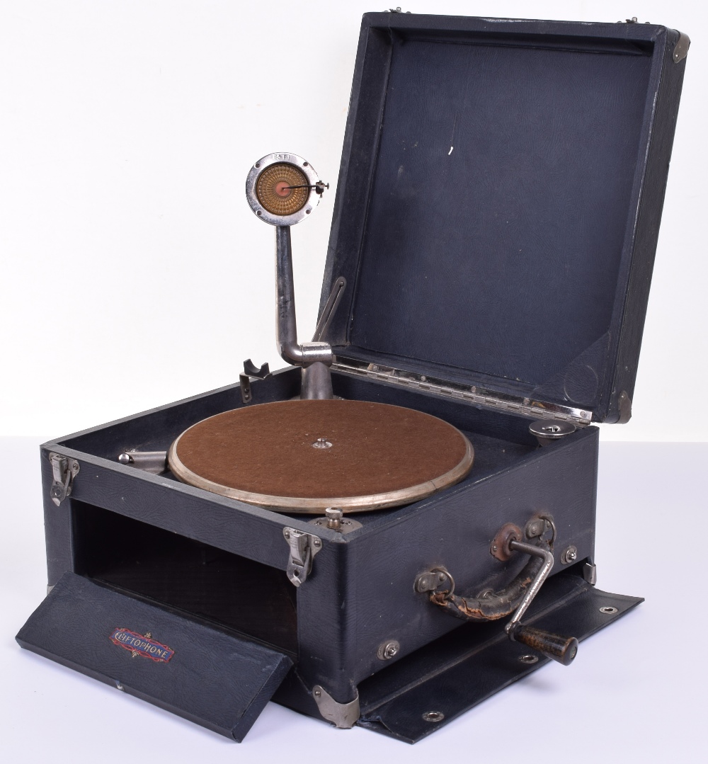 A Cliftophone portable gramophone,With Cliftophone horizontal soundbox ...