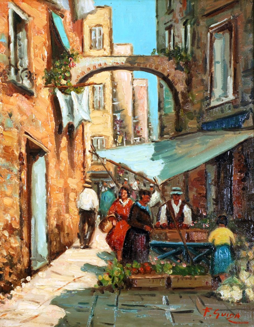 F GUIDA (MODERN) OIL PAINTING ON CANVAS An Italian street scene with ...