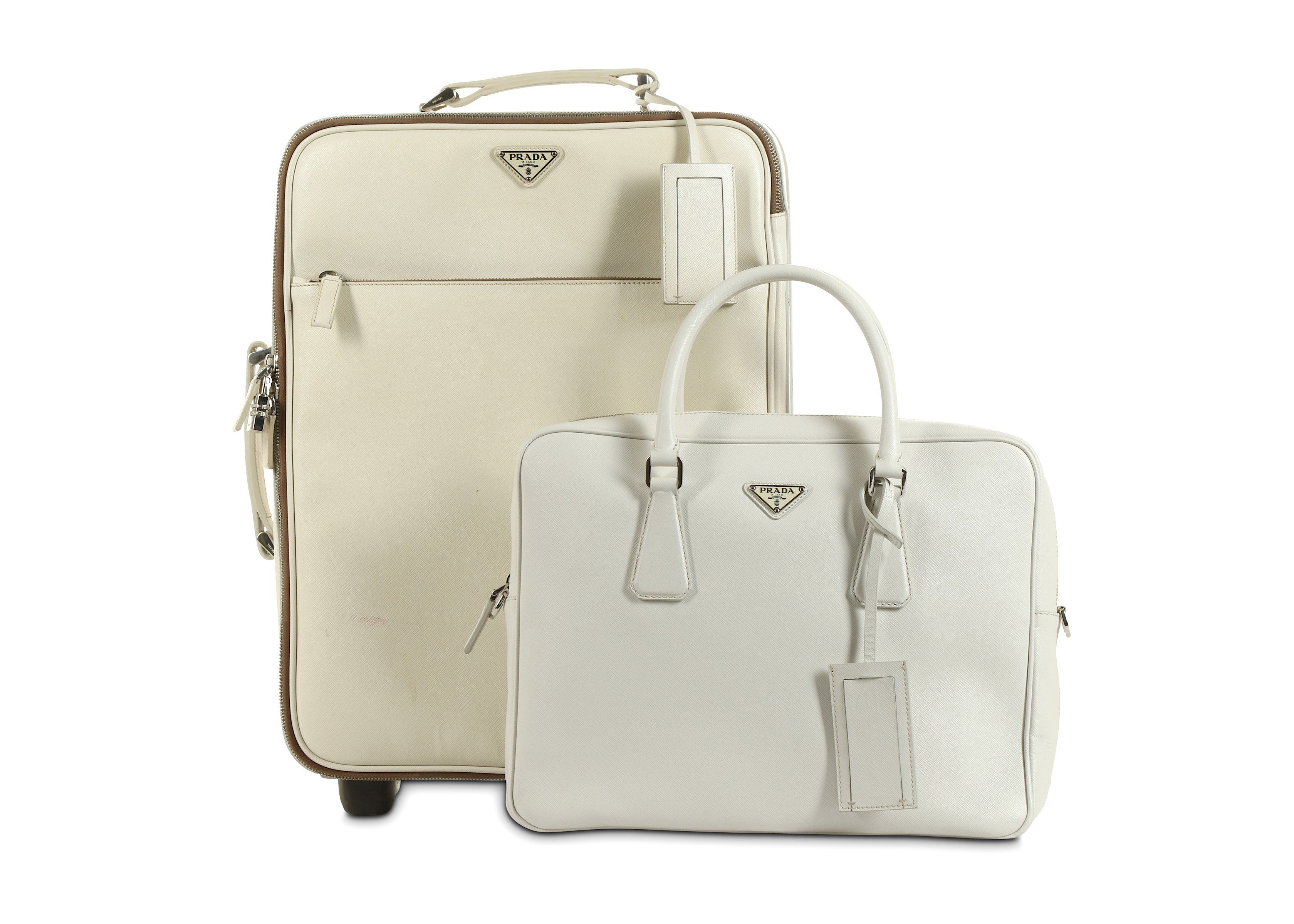 Prada White Saffiano Luggage Set, comprising a cabin wheeled suitcase ...
