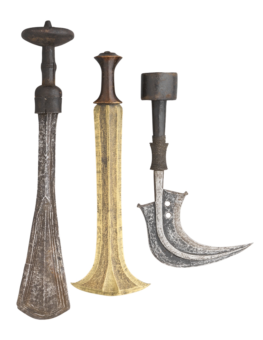 SIX AFRICAN EDGED WEAPONS, 19TH/20TH CENTURY comprising a Kuba sword ...
