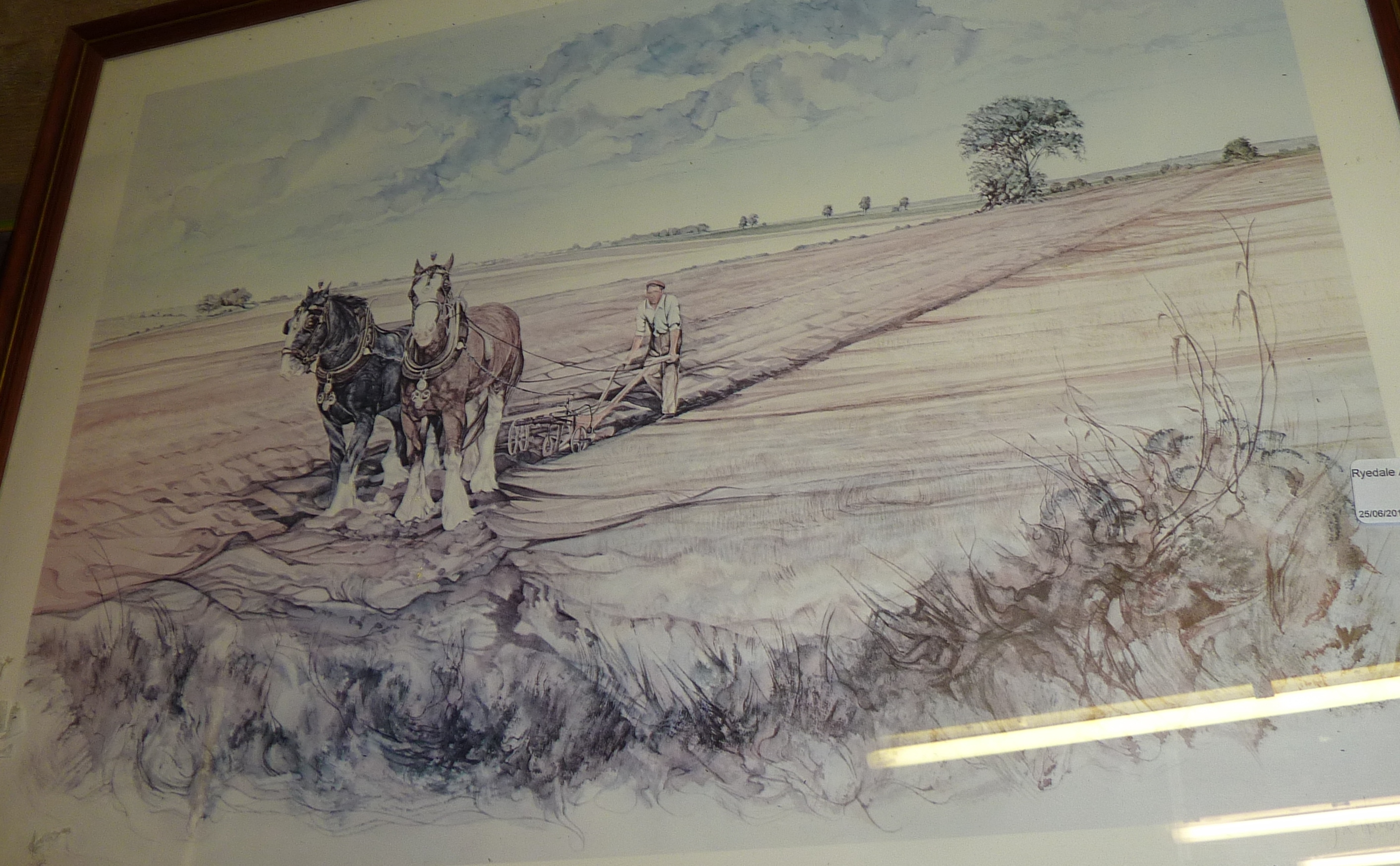 Limited Edition framed print depicting ploughing horses signed in ...